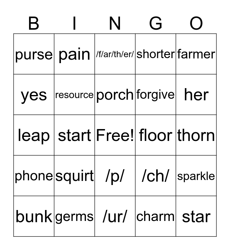 Phonemic Awareness Bingo Card