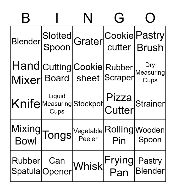 Kitchen Equipment Bingo Card