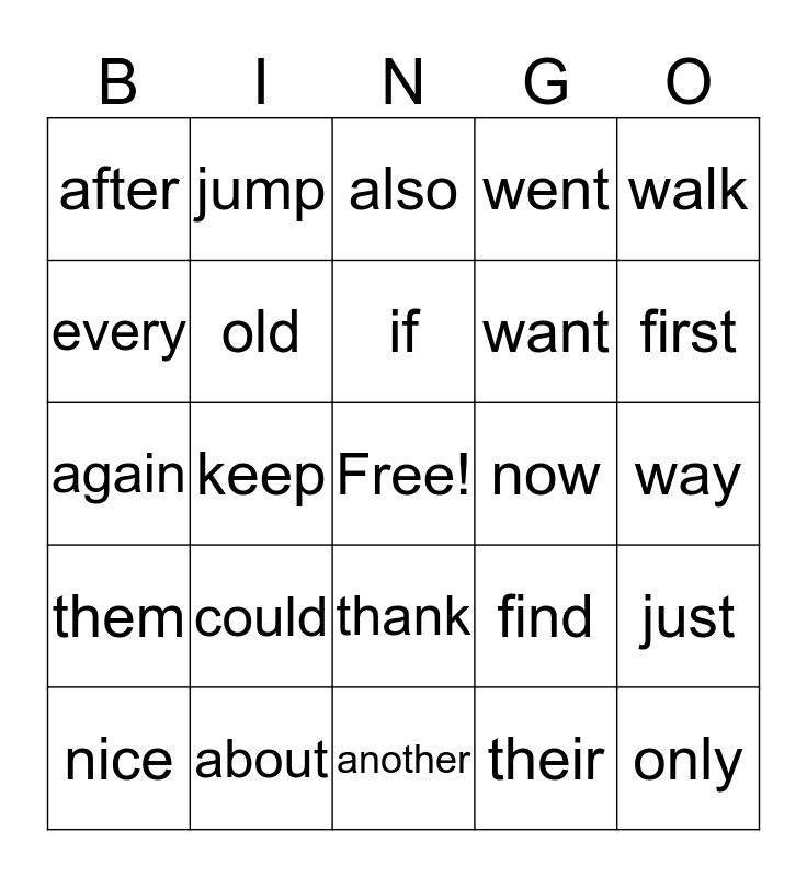 1st Grade Bingo_1 Bingo Card