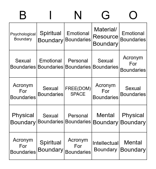 BOUNDARIES Bingo Card