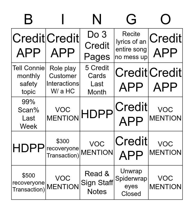 FRONT END BINGO! Bingo Card