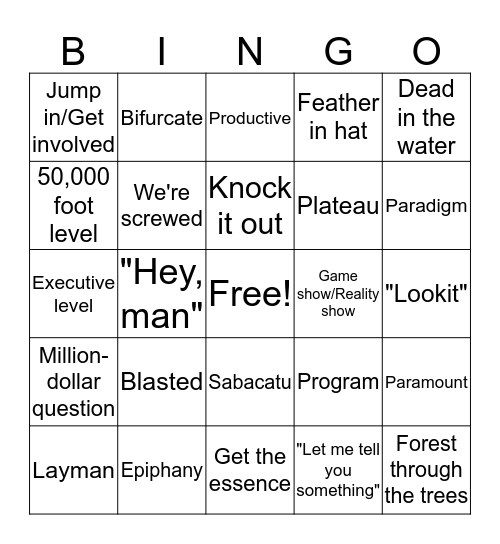 Dean Bingo Card