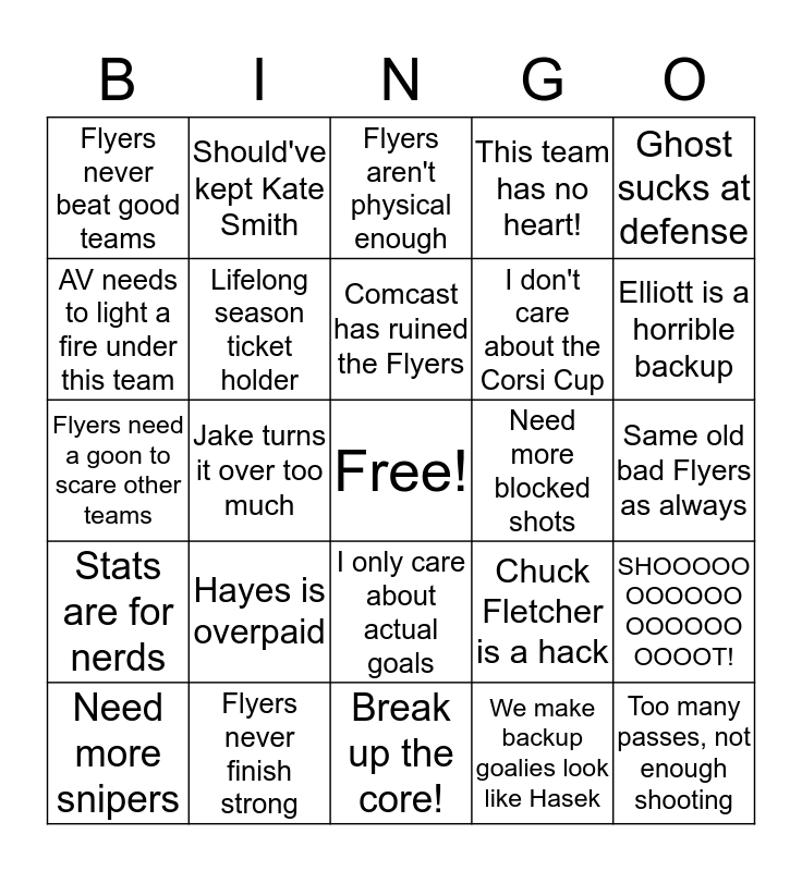 Real Flyers Fan Bingo Card