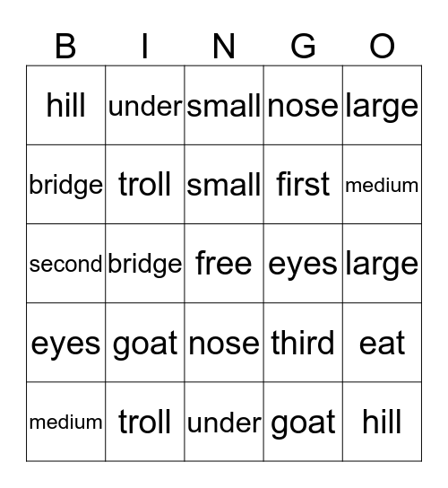 Three Billy Goats Gruff Bingo Card