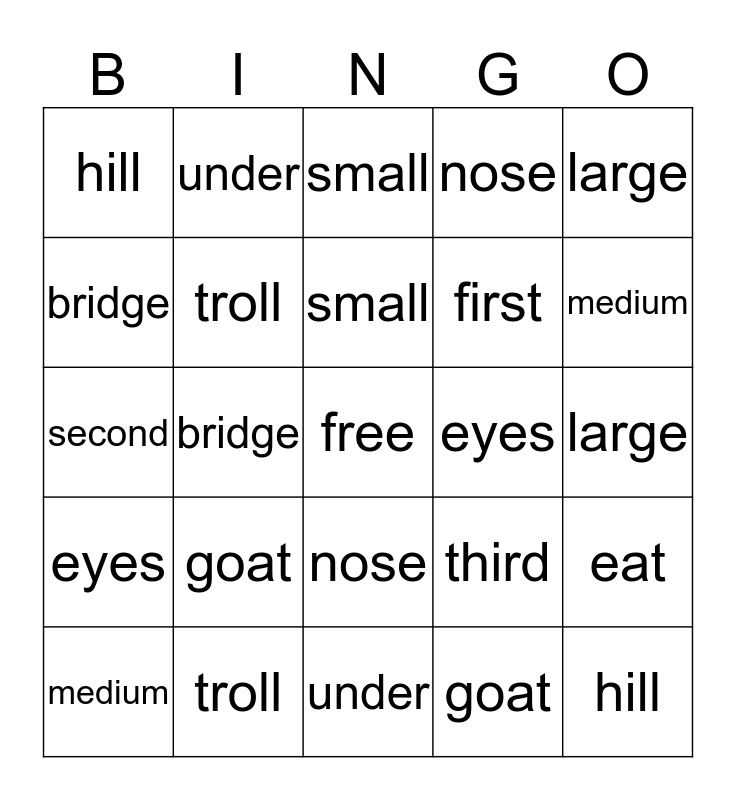 Three Billy Goats Gruff Bingo Card
