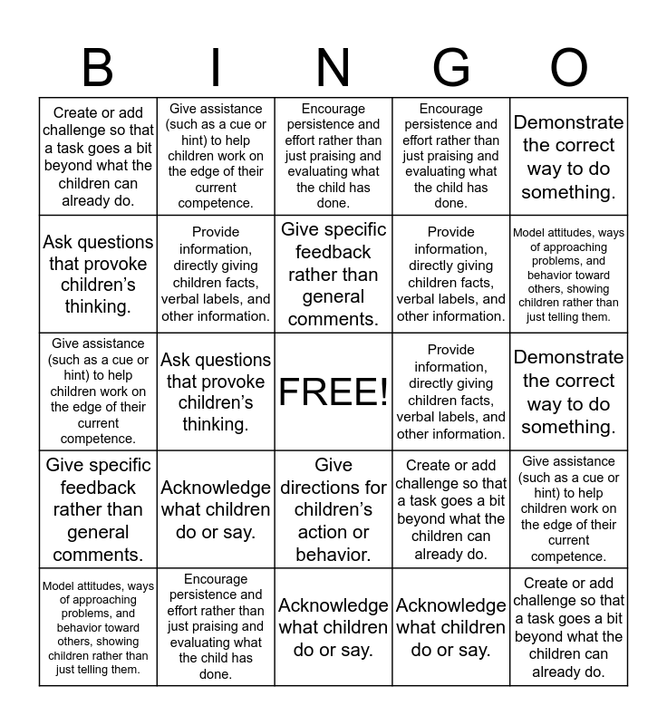 10 Effective DAP Teaching Strategies Bingo Card