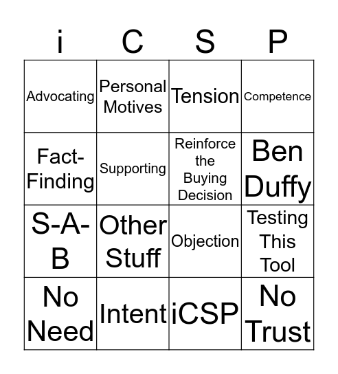 iCSP Bingo Card