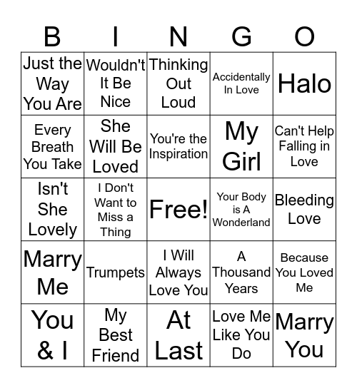 Valentine's Day SINGO Bingo Card