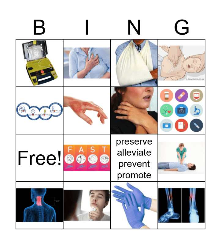First Aid Bingo Card