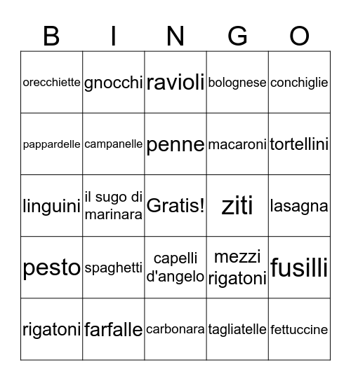 TOMBOLA Bingo Card