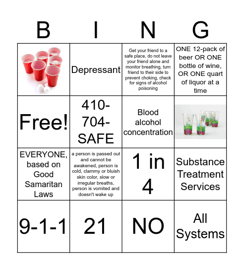 Mocktails and Alcohol Education Bingo Card