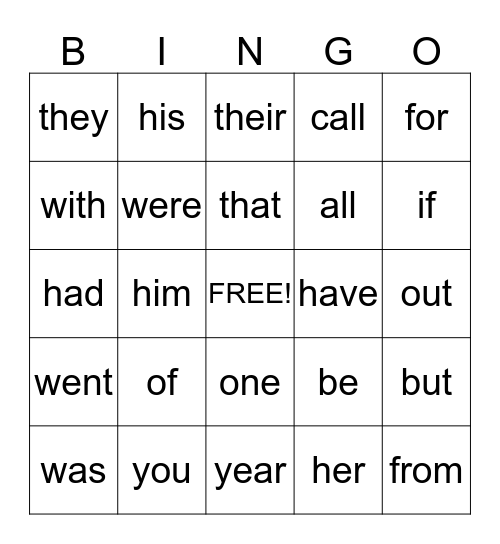 Sight Word Bingo - Grade 1 Quarter 1 Bingo Card
