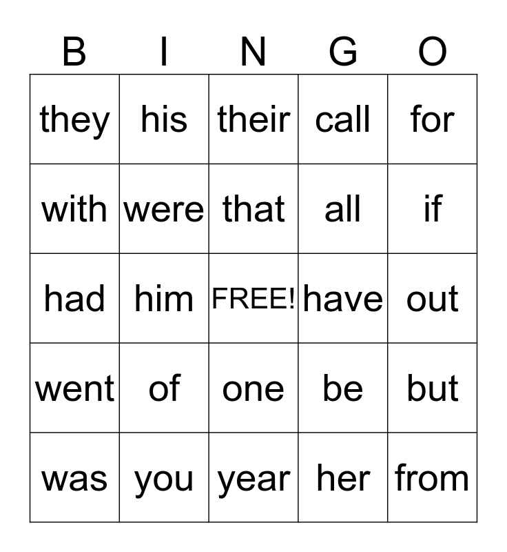 Sight Word Bingo - Grade 1 Quarter 1 Bingo Card
