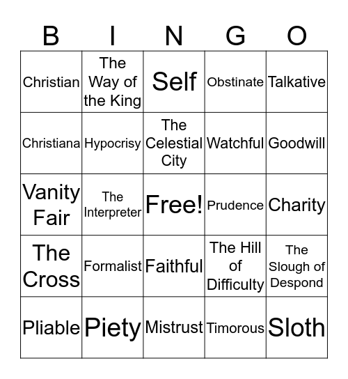 Little Pilgrim's Progress Chapters 1-29 Bingo Card