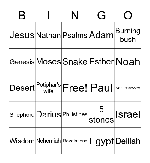 Bible Trivia Bingo Card