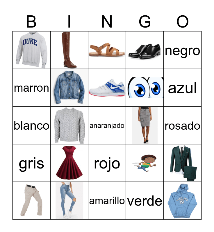 Vestidos y colores Bingo Card