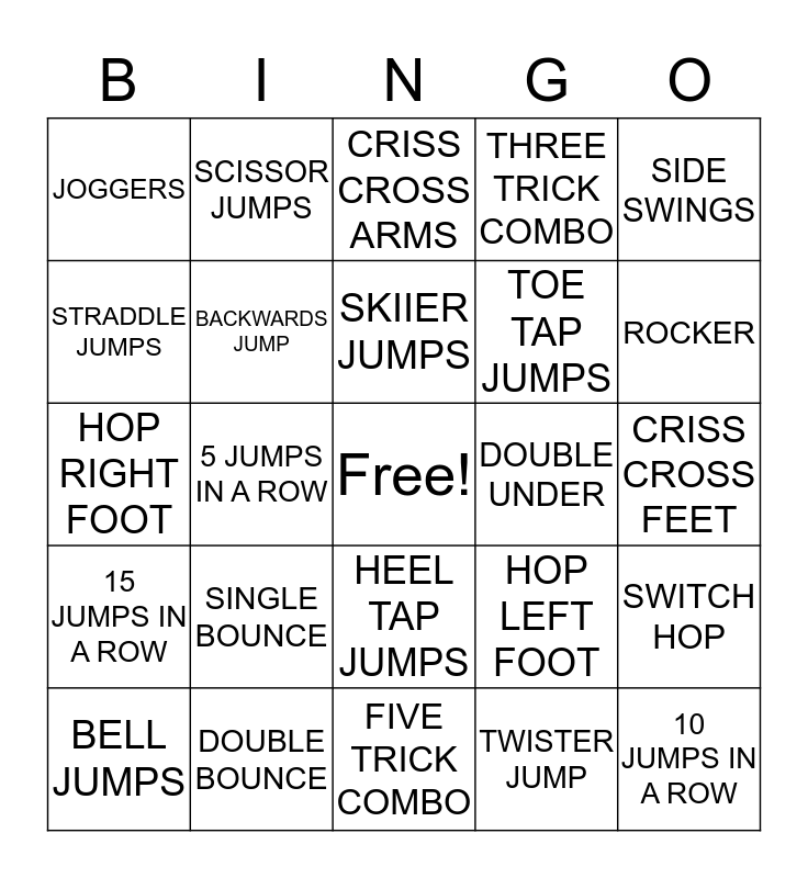 JUMP ROPE SKILLS BINGO Card
