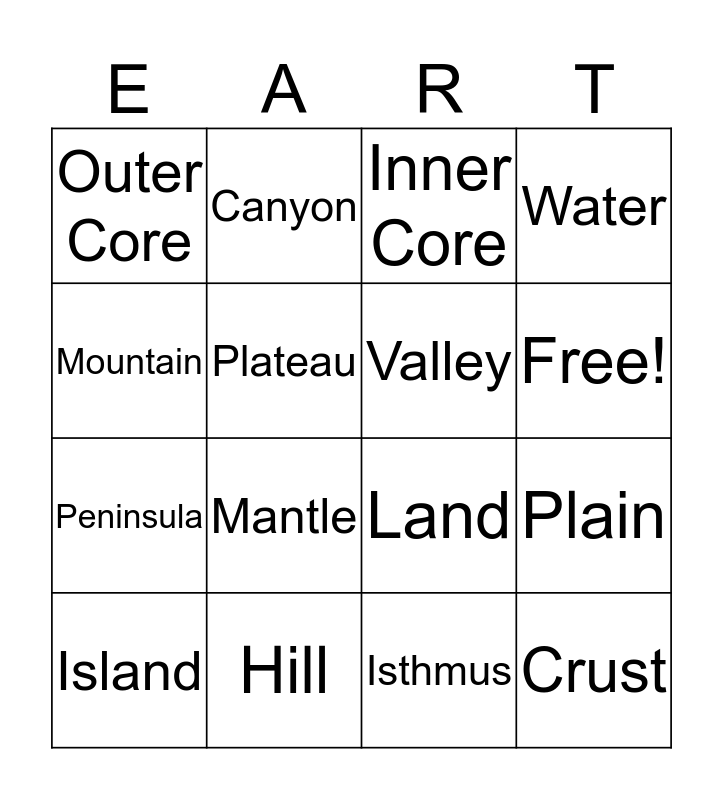 Earth Bingo Card