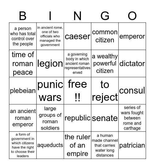 rome Bingo Card