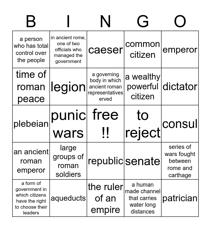 rome Bingo Card