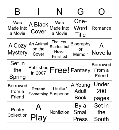 Spring Reading Bingo Card