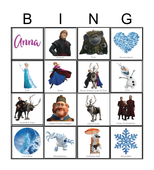 Frozen Bingo Card