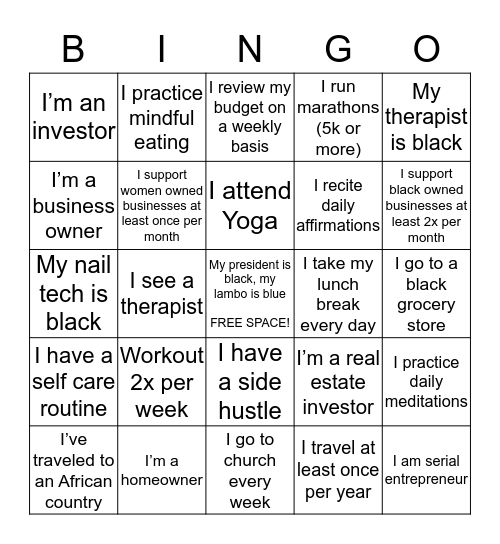Generational Wealth Bingo Card