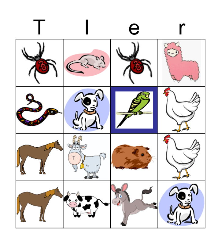 Tiere Bingo Card