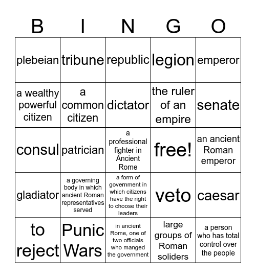 Rome bingo 1 Bingo Card