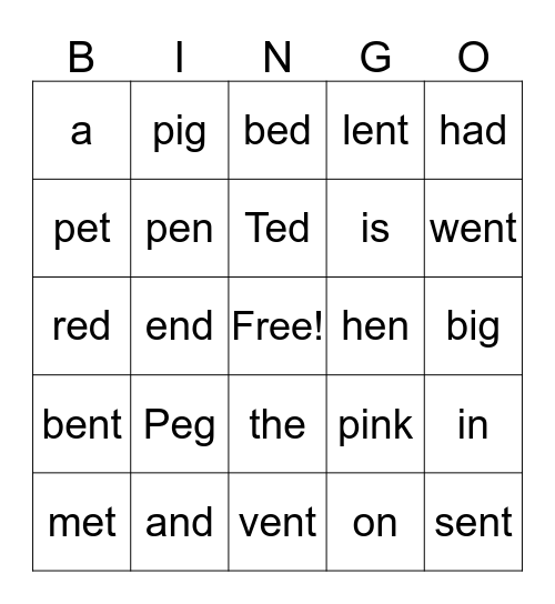 Peg and Ted Bingo Card