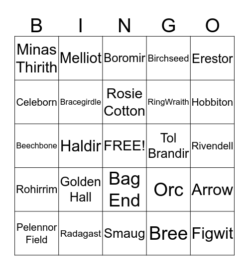 Hobbit Bingo Card