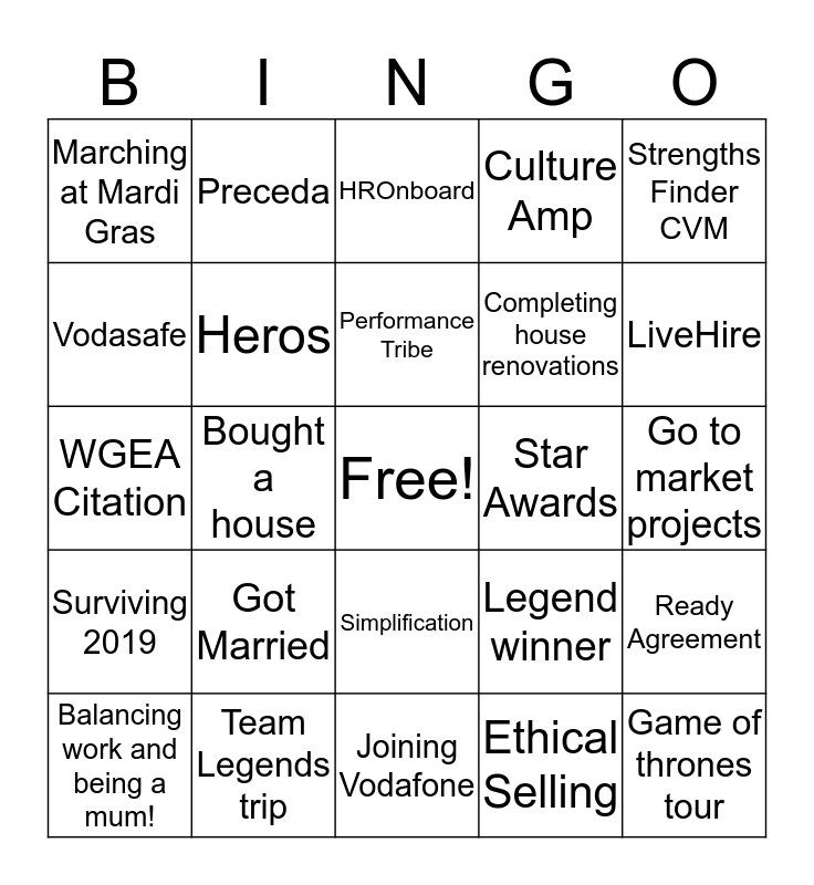 Success Bingo Card