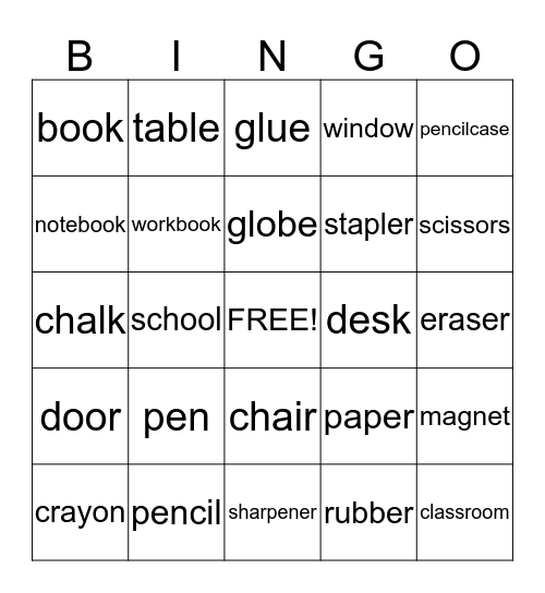 school objects Bingo Card