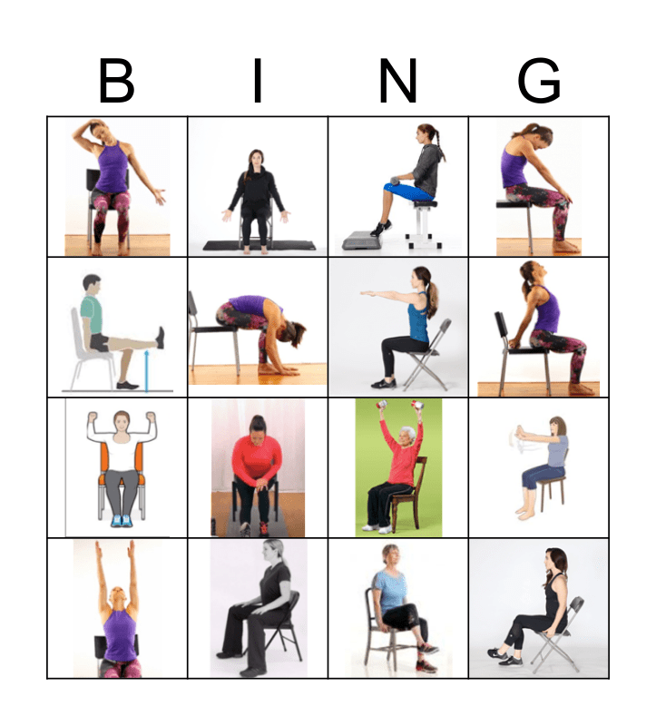 Chair aerobics Bingo Card