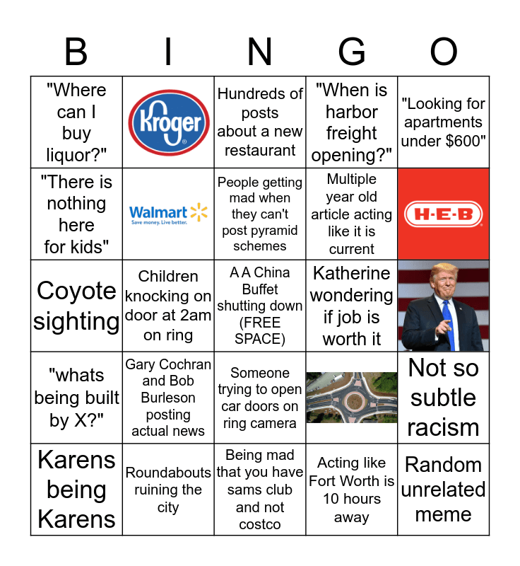 Burleson Facebook Bingo Card