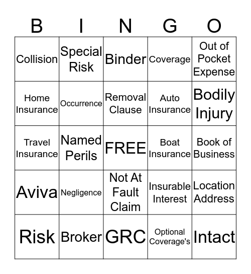 INSURANCE BINGO! Bingo Card