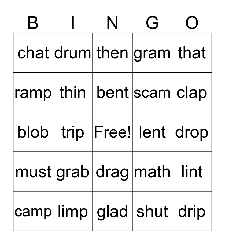 CVCC CCVC Words Bingo Card CVCC CCVC Words Bingo Card