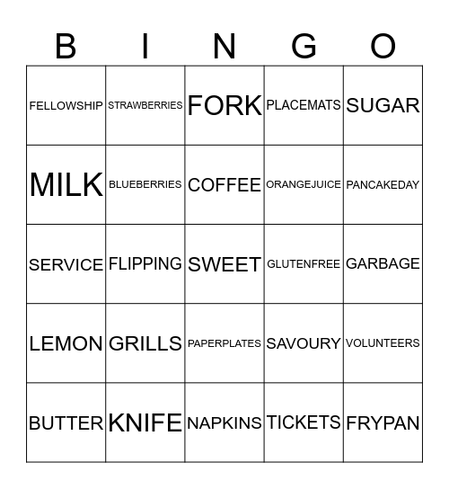 Pancake Day Bingo Card
