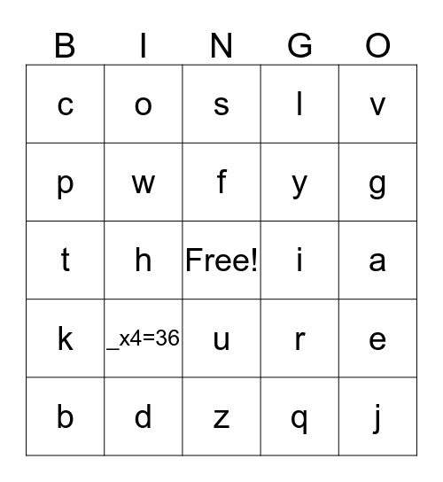 Guess my missing factor Bingo Card