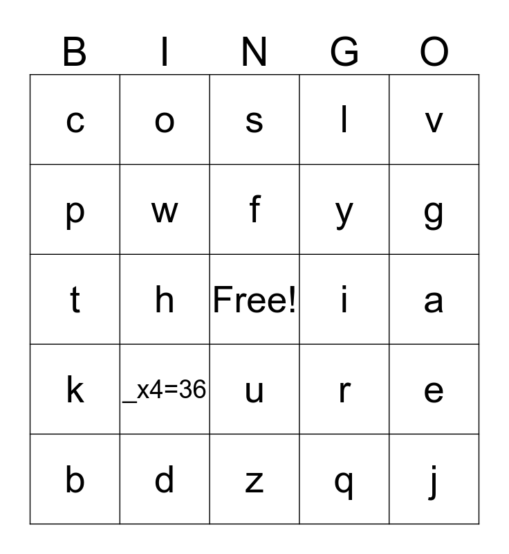 Guess my missing factor Bingo Card