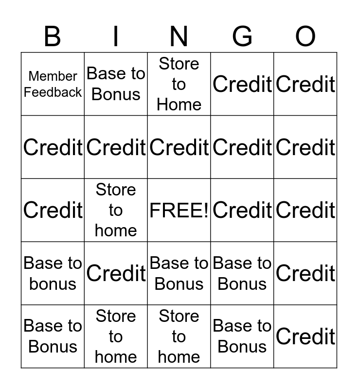 Cashier Bingo Card