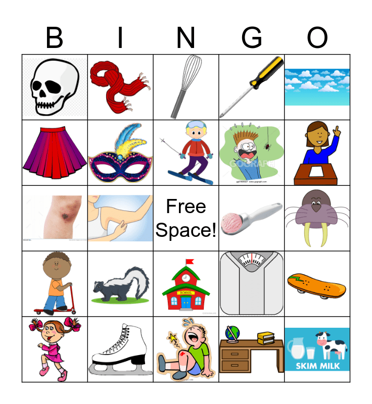Consonant Clusters /sk/ Bingo Card