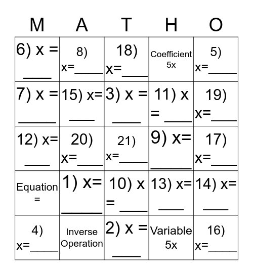 Solving 2-step equations Bingo Card
