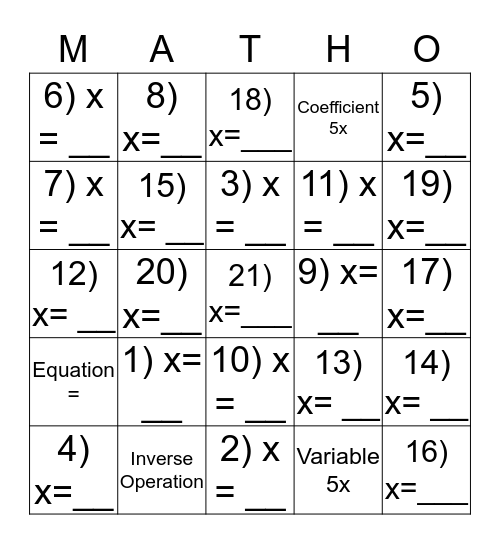 Solving 2-step equations Bingo Card