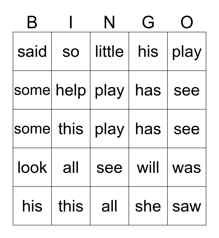 Rainbow Words Bingo Card