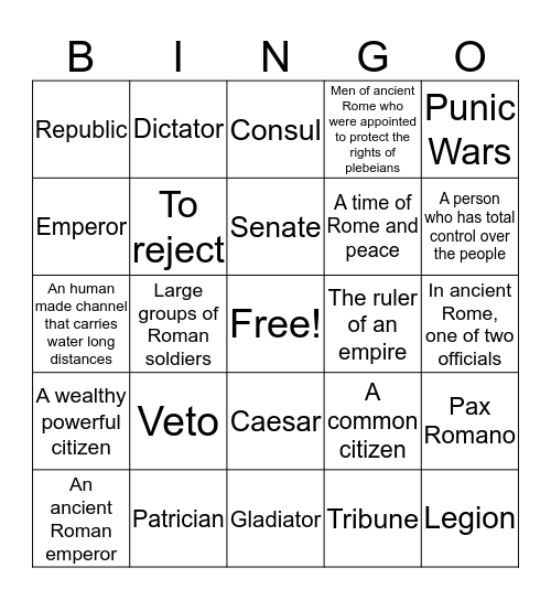 Ancient Rome Bingo Card