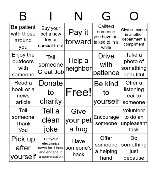 Appreciation Bingo Card