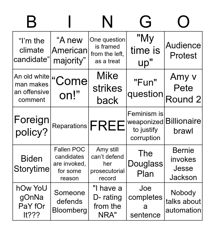 South Carolina Debate BINGO! Bingo Card