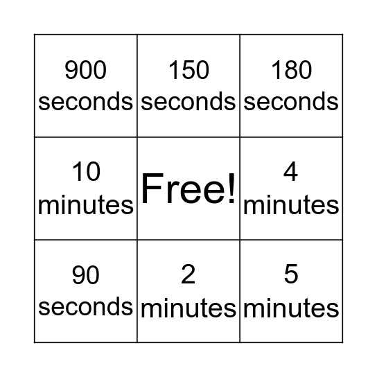 Time conversion bingo Card