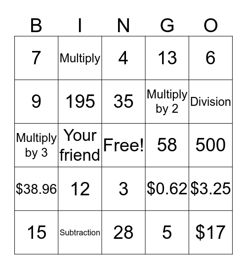 Word Problems Bingo Card